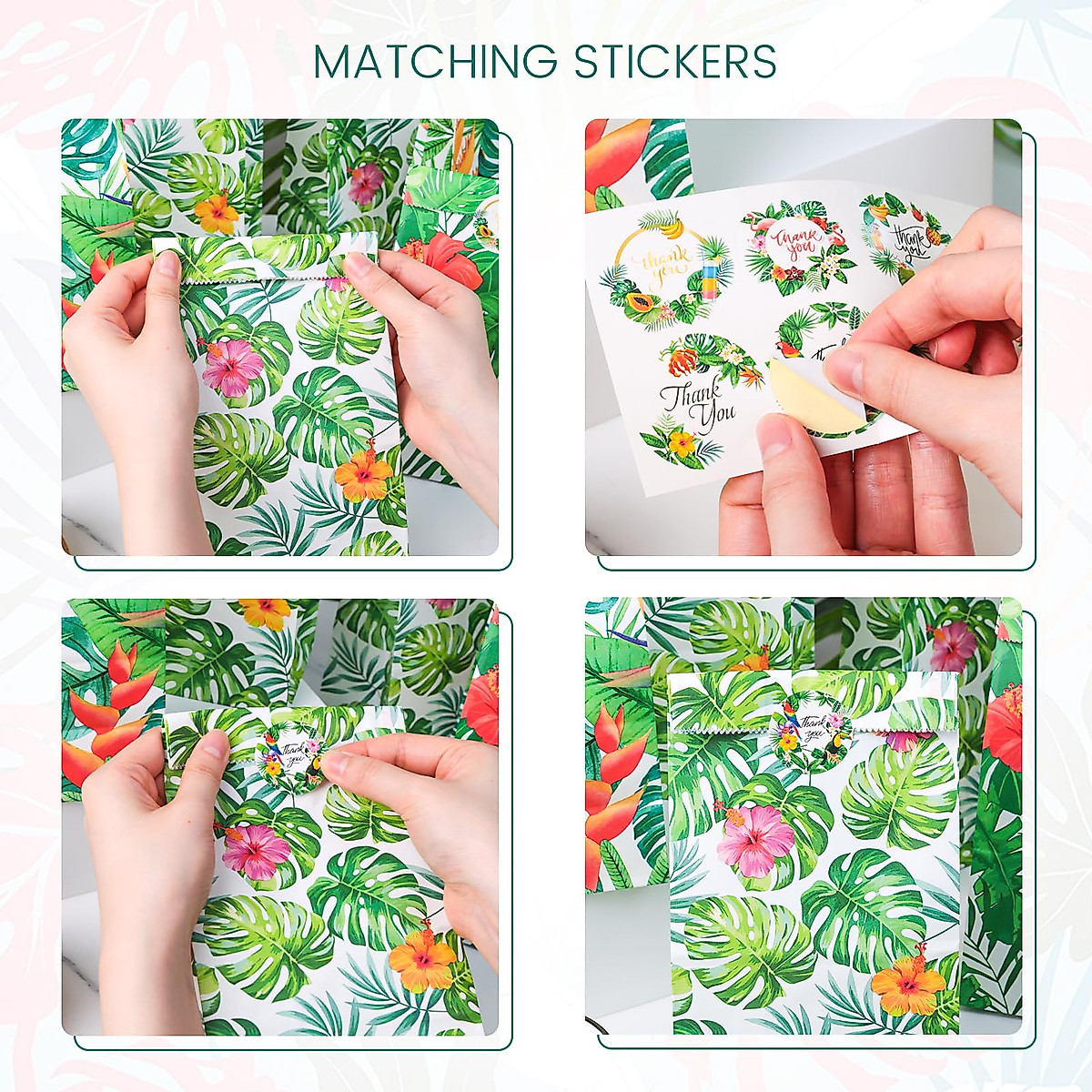 Shindel 24PCS Party Favor Bags, Luau Hawaii Party Bags, Aloha Bags Gift Bags Paper Bags Candy Bags with Stickers for Aloha Hawaii Party favors 4.7" x 3.1" x 8.7"