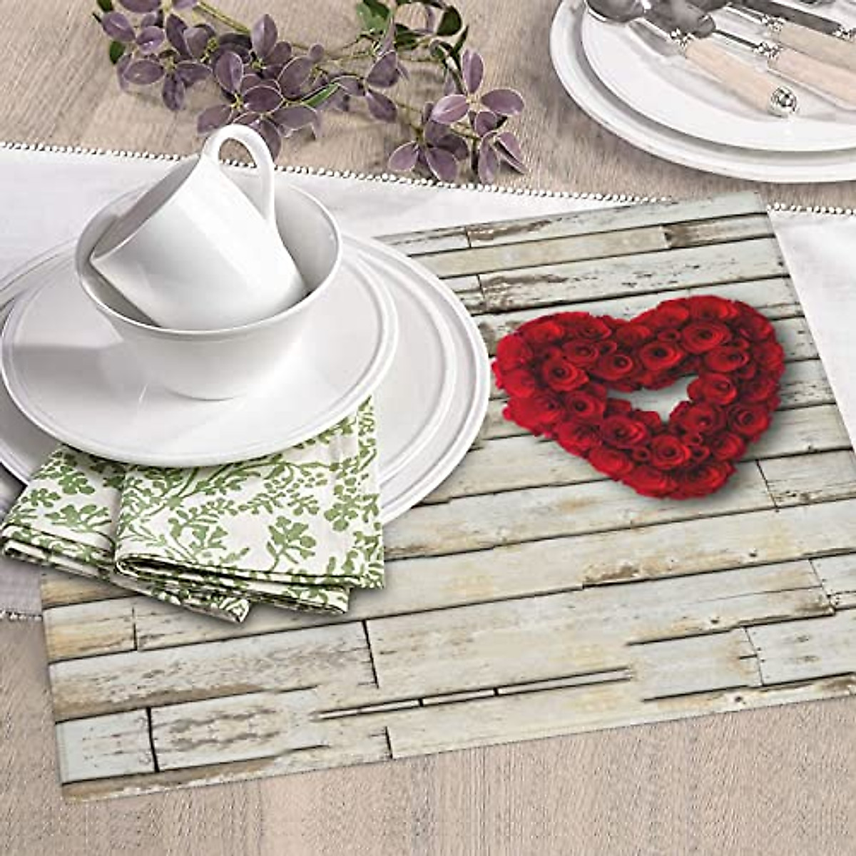 Red Heart-Shaped Roses Printed Drying Mat For Kitchen Ultra Absorbent Microfiber Dishes Drainer Mats Non-Slip Silicone Quick Dry Pad - 18 X 16inch