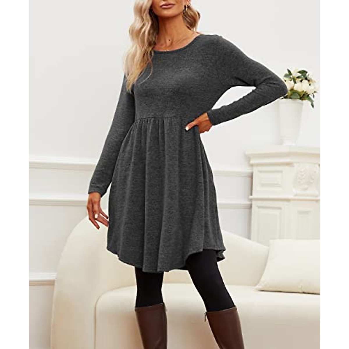 Albe Rita Fall Clothes for Women 2023 Winter Clothes Long Sleeve Dresses Dress Sweater Dress Fall Dresses Maternity Dress with Pockets,Dark Grey,S