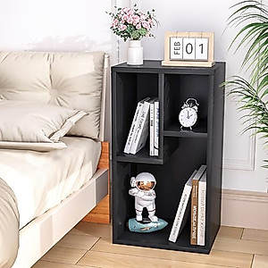 VECELO Small Bookshelf, 3 Cube Shelf, Fits Tallest Hardcovers, Horizontal Available, Modern Storage Organzier for Small Spaces, Matte Black