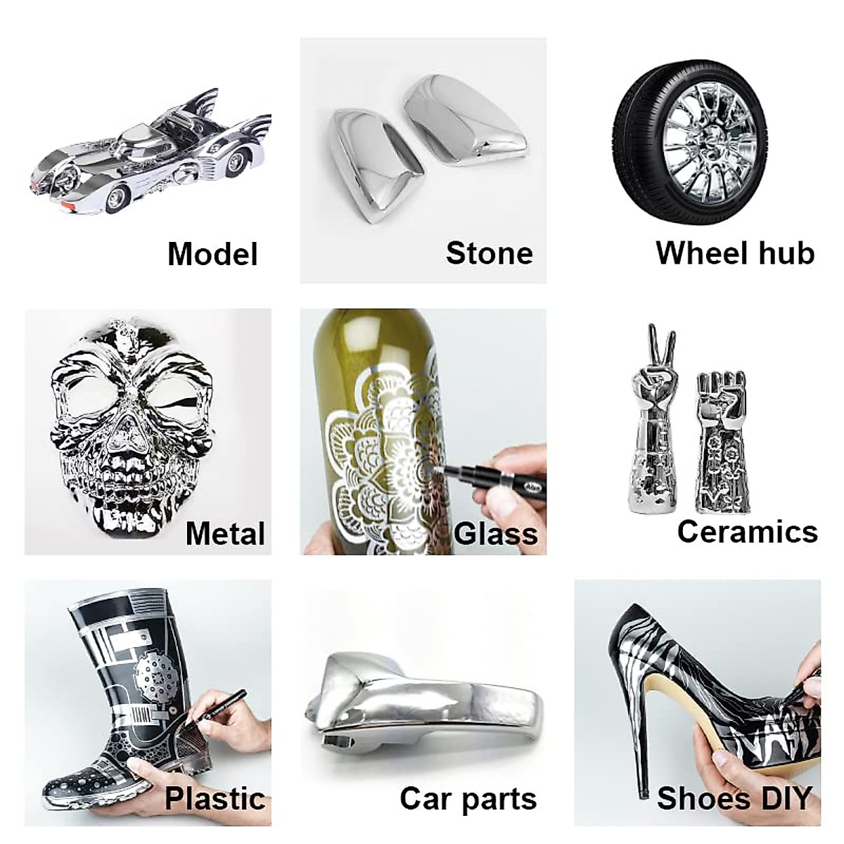 4Pcs Liquid Mirror Chrome Marker Set, DIY Silver & Gold Alcohol Paint Pump Pens(1mm,3mm), Double Pack of Both Fine and Medium Tip Paint Markers for on Any Surface, Get 2 Replaceable Nibs 2mm FREE