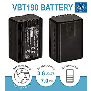 BM Premium 2-Pack of VW-VBT190 Batteries and Battery Charger for HC-V800K, HC-VX1K, HC-WXF1K, HCV520, HC-V550, HCV710, HCV720, HC-V750, HC-V770, HC-VX870, HC-VX981, HC-W580, HC-W850, HCWXF99