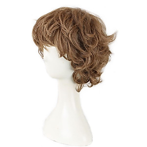 Men's Wig Short Brown Natural Wave Fluffy Halloween Heat Resistant Synthetic Cosplay Costume Wigs