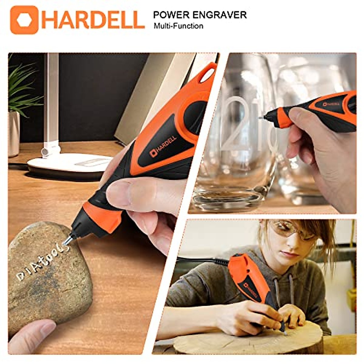 HARDELL Engraver,5 Speed Etching Power Tool Equipped with Soft Rubber Handle and Tungsten Carbide Steel Bits,Mini Multi-Function Engraver for Tile,Metal,Stone,Wood,Leather,Glass,PVC Pipe,DIY Crafts