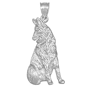 Polished 10k White Gold German Shepherd Dog Charm Pendant