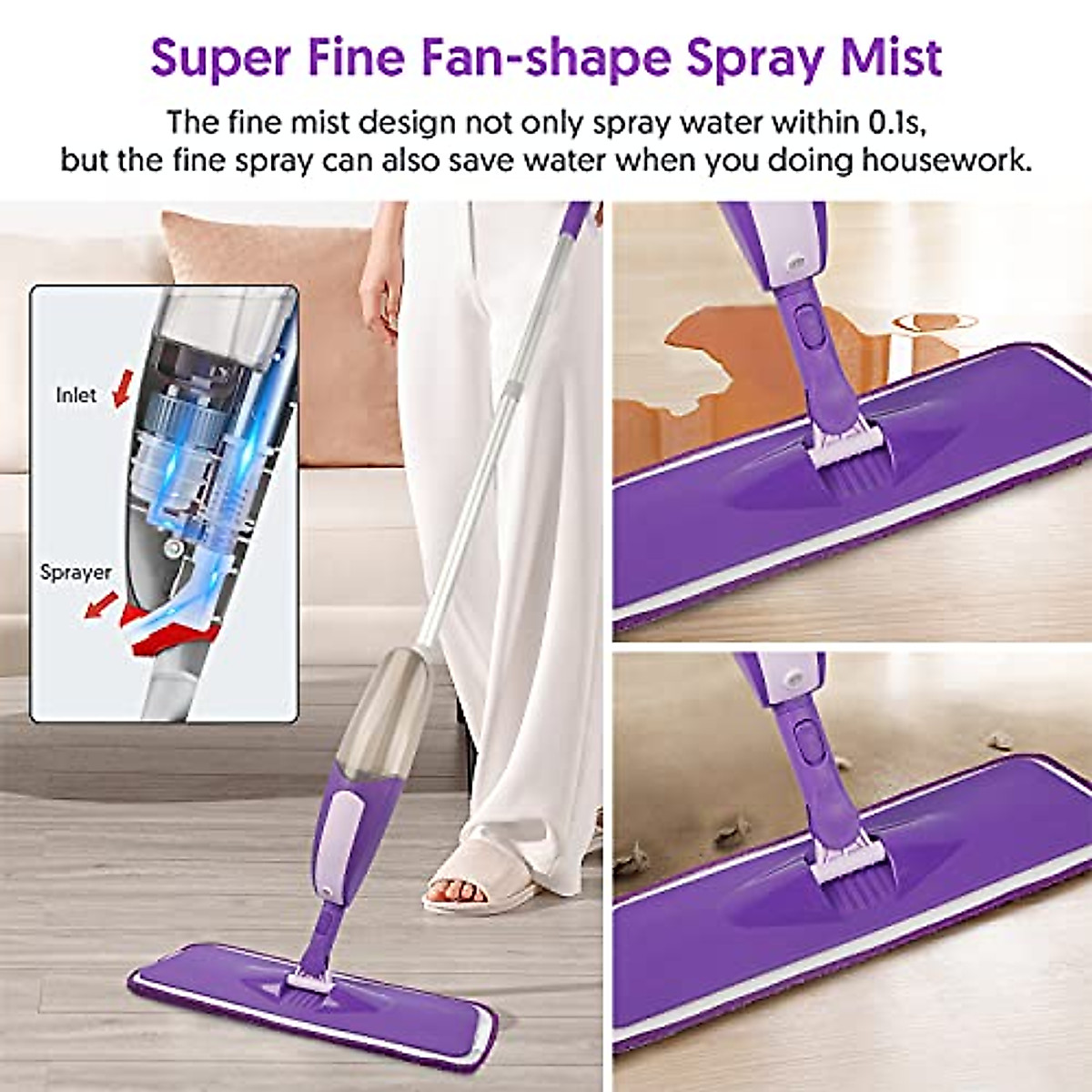 Spray Mop for Floor Cleaning - SEVENMAX Microfiber Floor Mop with 550ML Refillable Bottle 3 Washable Pads Kitchen Dry Wet Flat Dust Mop for Cleaning Hardwood Laminate Wood Ceramic Marble Tile Floors