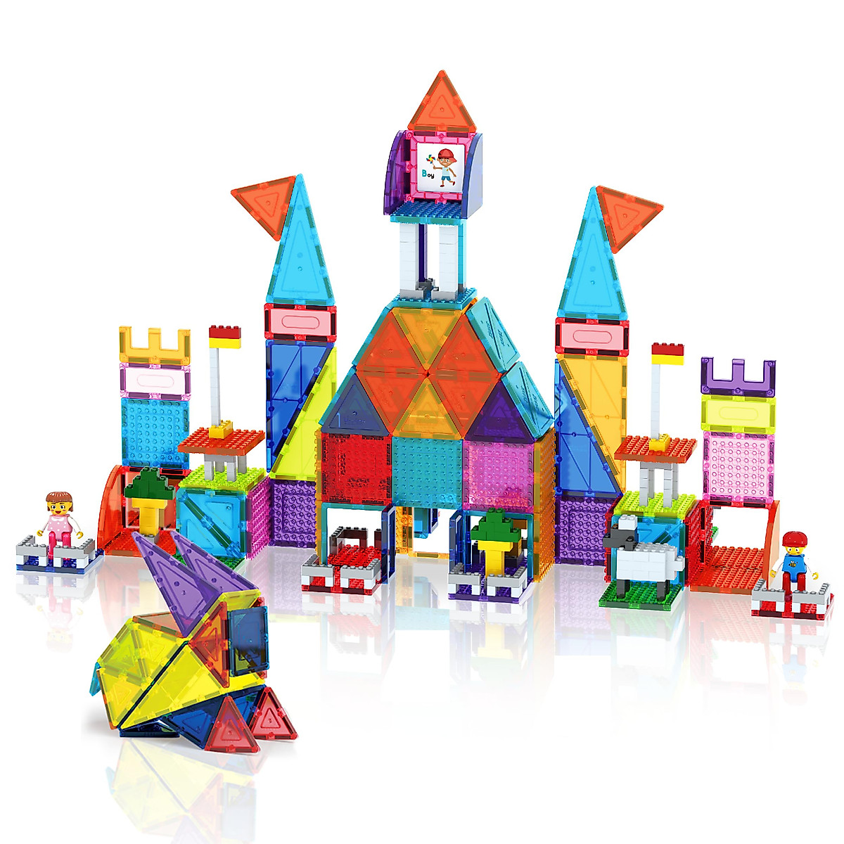 PicassoTiles 353pcsMagnetic Brick Tile and Magnetic Tile Combo Set, Action Figures Included, Building Blocks STEM Toys, Educational Montessori Preschool Toddler Classroom Learning Toys, Kids Activity