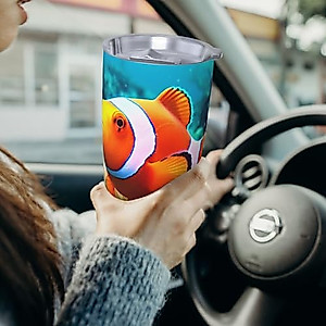 Clown Fish Tumbler with Lid and Straw 20oz Stainless Steel Car Cup for Hot and Cold Drinks, Double Wall Insulated Travel Coffee Mug Reusable Drink Thermos Cup Birthday Gifts