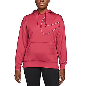 Nike Women's Therma-FIT Fleece Logo Hoodie (as1, alpha, s, regular, regular, Pomegranate, Small)