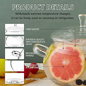 XJLVSV 2450ML/83oz Glass Clear Saucepan with Lid,Best Handmade Easy Clean Heat Resistant Glass Cooking Pot for Noodles, Soup, Cereals, Fruits