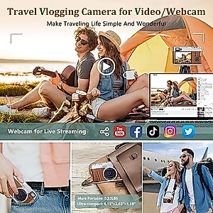 Upgraded 4K Digital Camera with SD Card Autofocus, 48MP Digital Camera with Flash Viewfinder & Dial, Vlogging Camera for Photography and Video Anti-Shake, Compact Travel Camera 16X Zoom (2 Batteries)