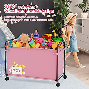 JBBTOOL Toy Box Storage, 180L Extra Large Toy Chest with 360° Wheels, Oxford Cloth Metal Toy Box for Boys, Girls, Stuffed Animals, Clothes, Bedroom, Living Room (Pink)