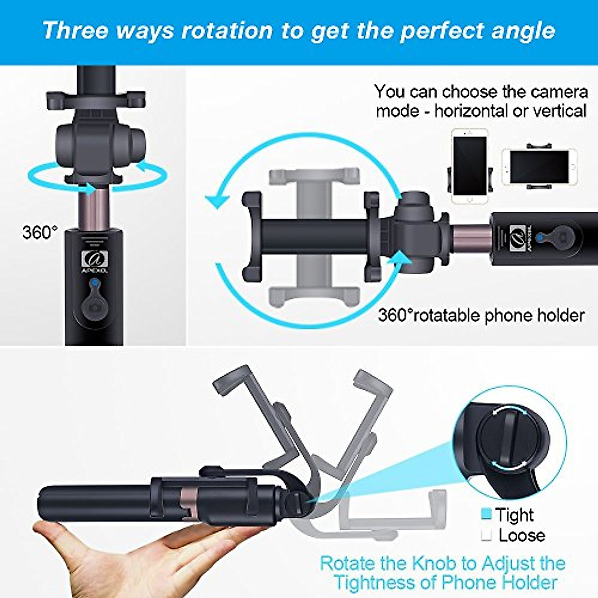 Apexel 2-in-1 Extendable Selfie Stick Monopod Tripod Stand with Wireless Remote Shutter for iPhone Xs/XS Max/XR/X/8/8 Plus/7/7 Plus/6s/6 Plus, Galaxy S9/S8/S7 Plus, Nubia, Huawei and More