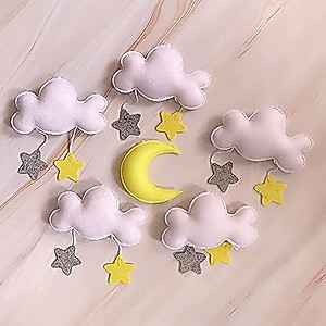 Bemeet 5ft Felt Cloud Star Wall Hanging Decoration (Set of 1) Clouds Stars Moon Garland for Kids Bedroom Living Room, Baby Shower Party Supplies, Sky Theme String Garlands for Nursery Decor