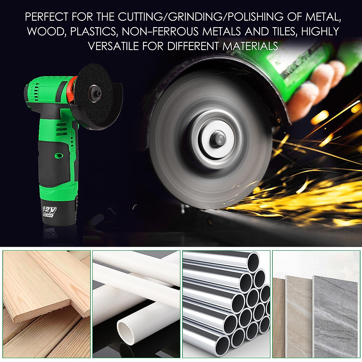 12V Cordless Angle Grinder Tool Kit, Portable Lithium Electric Angle Grinder, 19500rpm Mini Rechargeable Power Cutter with 2pcs Batteries 2pcs Grinding Discs