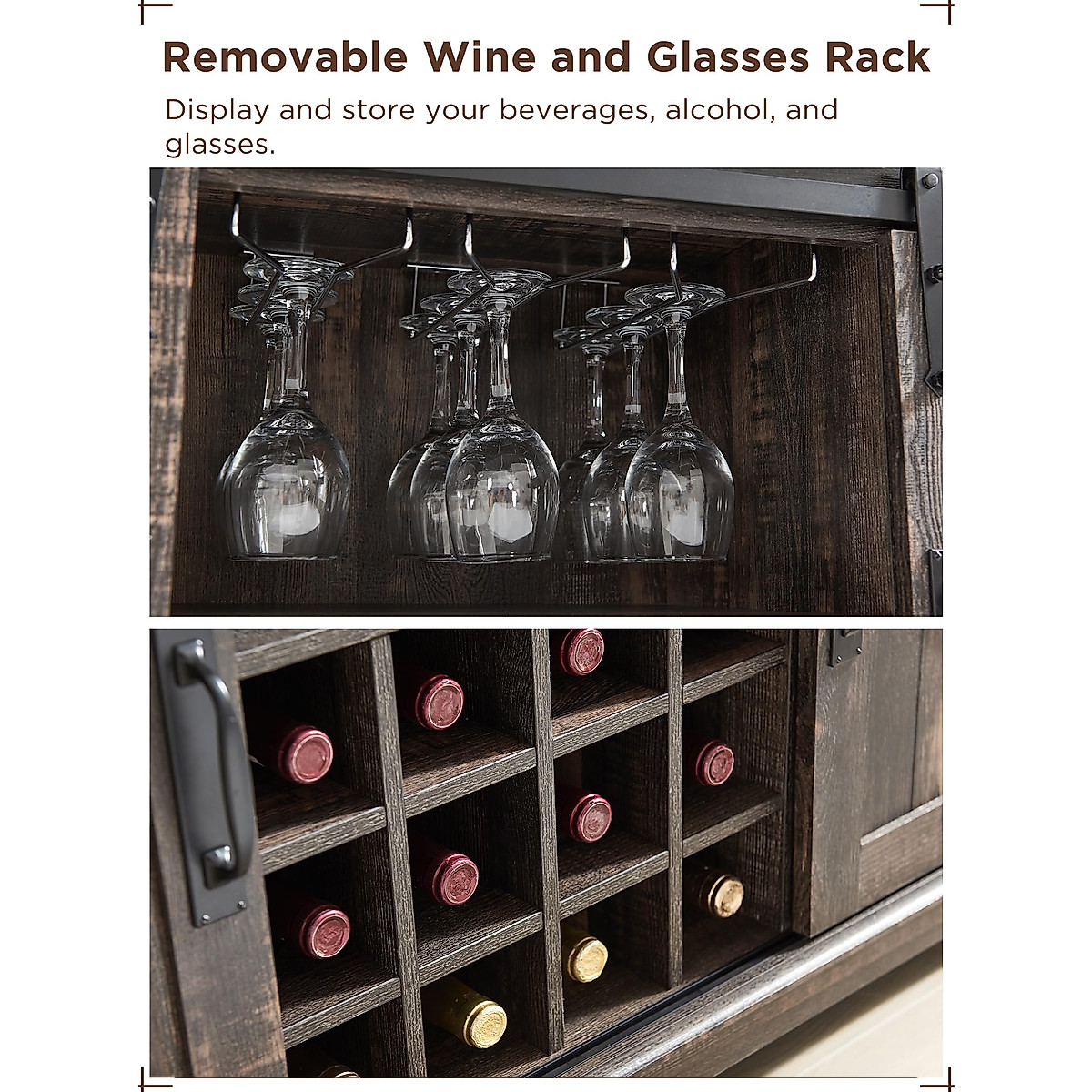 OKD Farmhouse Wine Bar Cabinet w/Sliding Barn Door, 54" Kitchen Coffee Bar Cabinet w/Wine & Glass Rack, Storage Shelves, 3 Drawers, Rustic Large Buffet Sideboard for Dining Room, Dark Rustic Oak