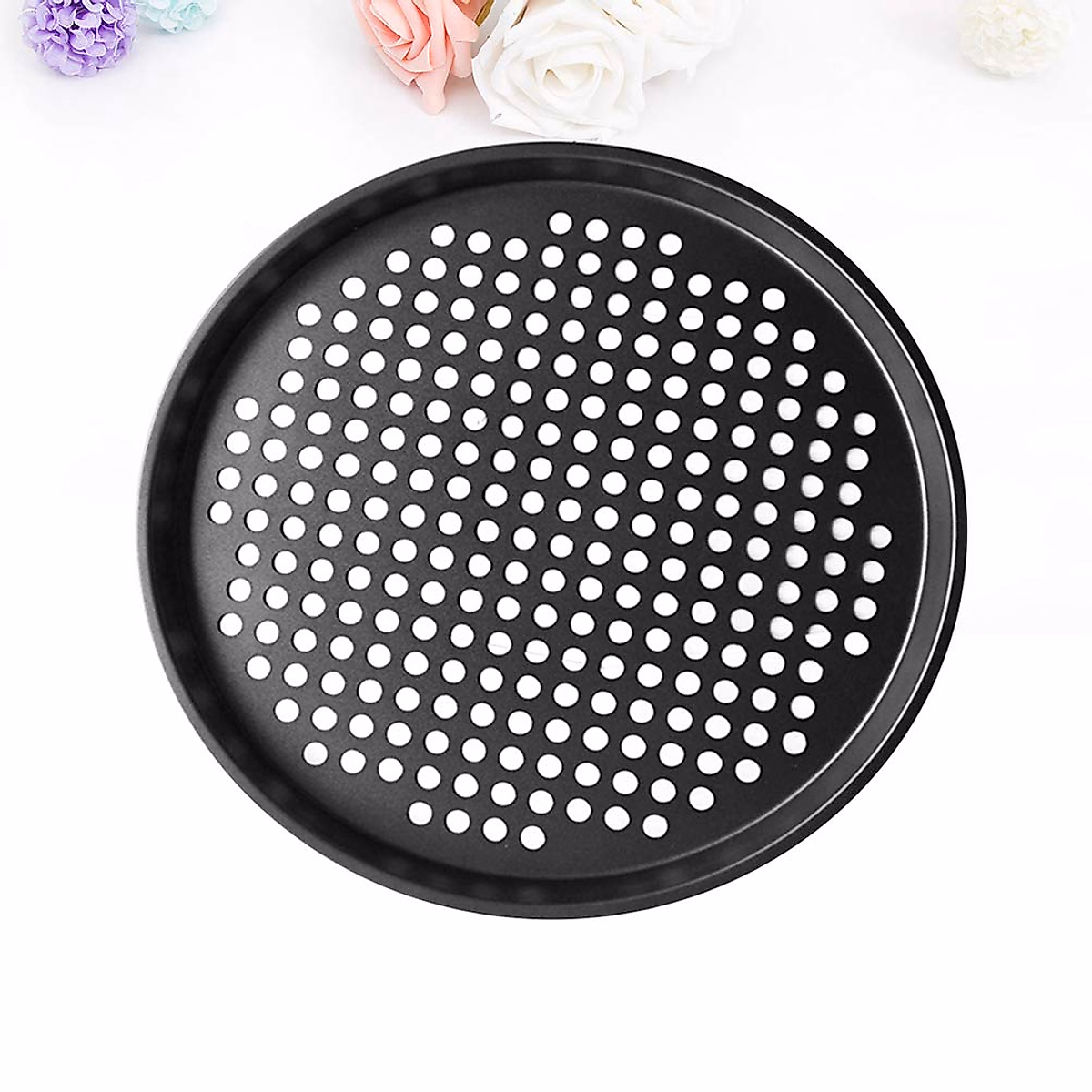 DOITOOL 1PCS Round Pizza Pan Nonstick 11 Inch Pizza Pan with Holes,Pizza Baking Pan for Oven Baking Supplies (Black,28x28x1cm)