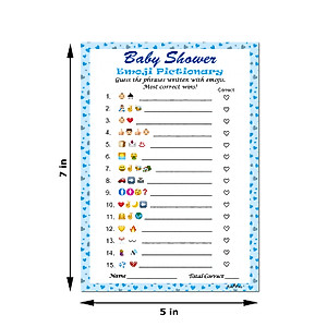 Baby Shower Emoji Pictionary Game, Blue for Boy, Baby Shower and Sprinkle Party Ideas, Play Pack of 30 Cards 5”x7”. Made in USA