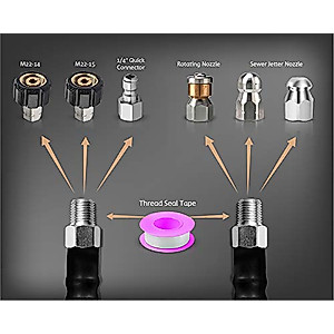 Sewer Jetter kit for Pressure Washer, 200 feet Hose, 1/4 Inch Drain Cleaning Hose,Button Nose & Rotating Sewer Jetting Nozzle,Sewer Jet kit for Pressure Washer,Jetter Hose, 4.5, 5.5, 4000 PSI (Black)