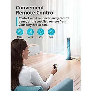 Tower Fan, 36”Oscillating Bladeless Fans with Remote, Quiet Cooling, 3 Modes, Multiple Speed Settings,12H Timer, LED Display with Auto Off,Black Portable Floor Fan for Bedroom Living Rooms Office