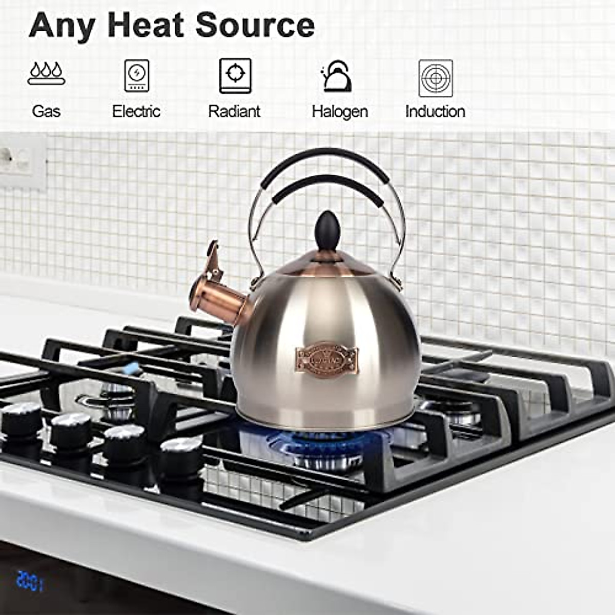 Whistling Tea Kettle Stainless Steel Teapot, Teakettle for Stovetop Induction Stove Top, Fast Boiling Heat Water Tea Pot 2.6 Quart