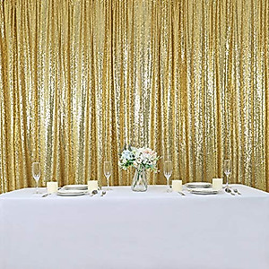 Hahuho Gold Sequin Backdrop Curtain, 2PCS 2FTx8FT Glitter Backdrop Curtain for Parties, Christmas, Wedding, Party Decoration（2 Panels, 2FT x 8FT, Gold