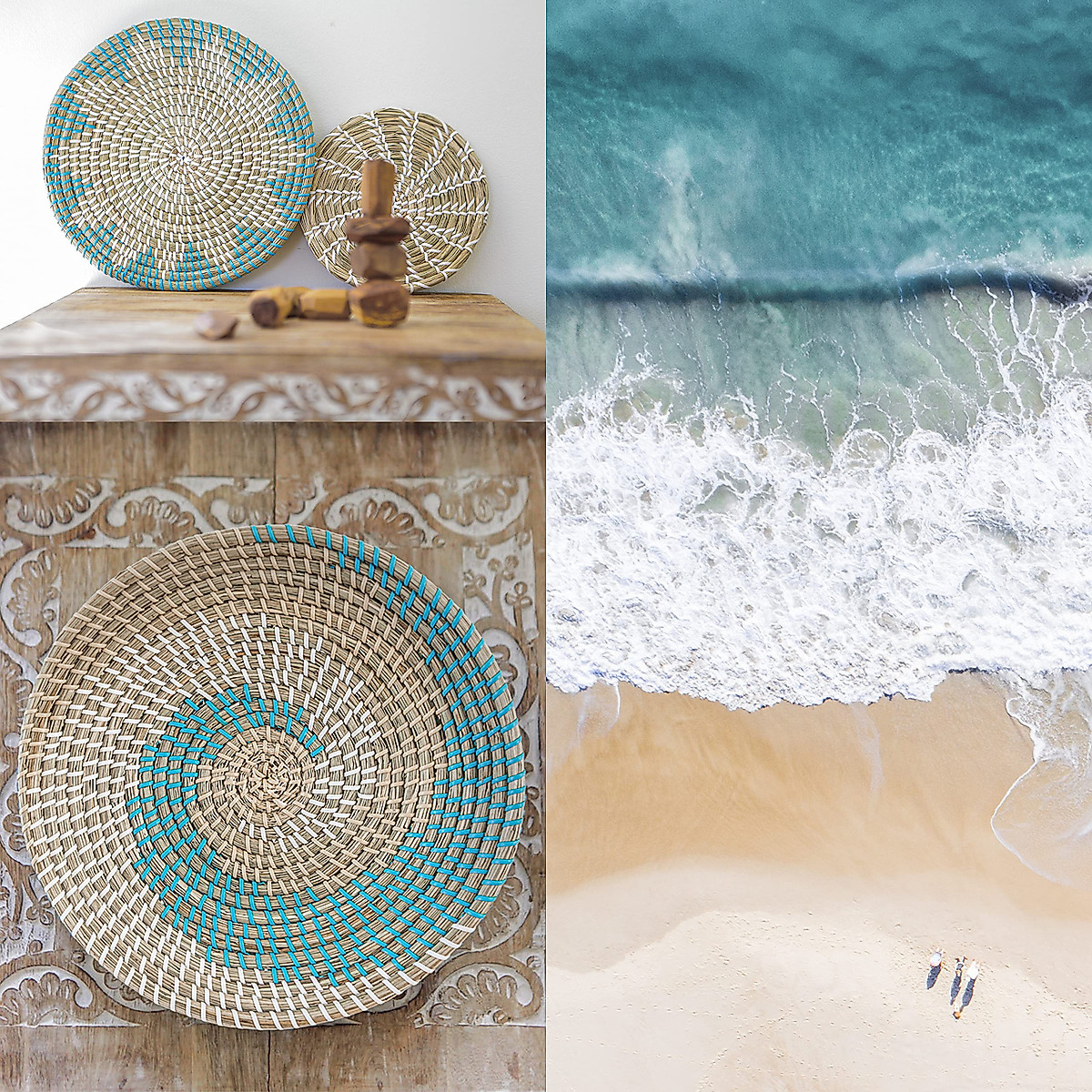 Wall Basket Decor Boho Set of 4 - Hanging Woven Wall Baskets - Wicker Wall Décor - Handmade Woven Wall Baskets - Wicker Basket Wall Art - Natural Seagrass - Coastal Decor for Home