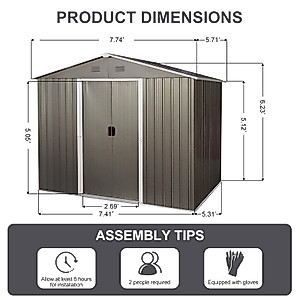 7'x5' Outdoor Metal Storage Shed with Floor Base, 4 Punched Vents and Pad-Lockable Sliding Doors, Tool House w/Eco-Friendly Painting, Waterproof&UV Resistant, for Backyard, Lawn, Patio, Gray