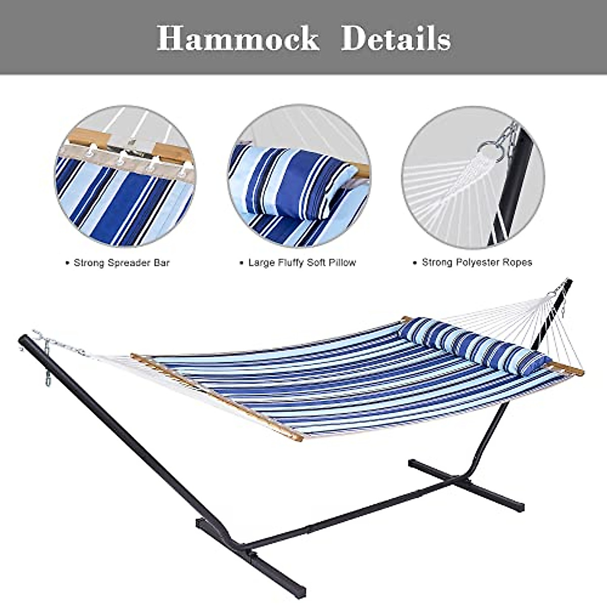 SUNCREAT 2-in-1 Convertible Hammock and Stand, Stand Alone Hammock for Backyard, Patio, Garden, Patent Pending, Blue Stripes