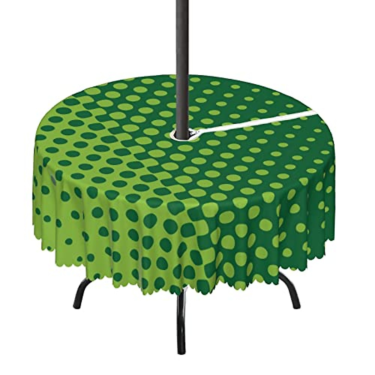 Abstract Green Pattern Round Outdoor Tablecloth,Round Table Cloth Washable Water Resistance Tablecloth with Umbrella Hole Zippered,for Patio Garden Tabletop Decor(72" Round,Forest Green Lime Green)