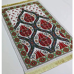 Modefa Prayer Mat | Luxury Woven Chenille Janamaz Sajadah | New Muslim Convert Revert Gift Set | Free Quran + Tesbih Beads | Turkish Tulip Red