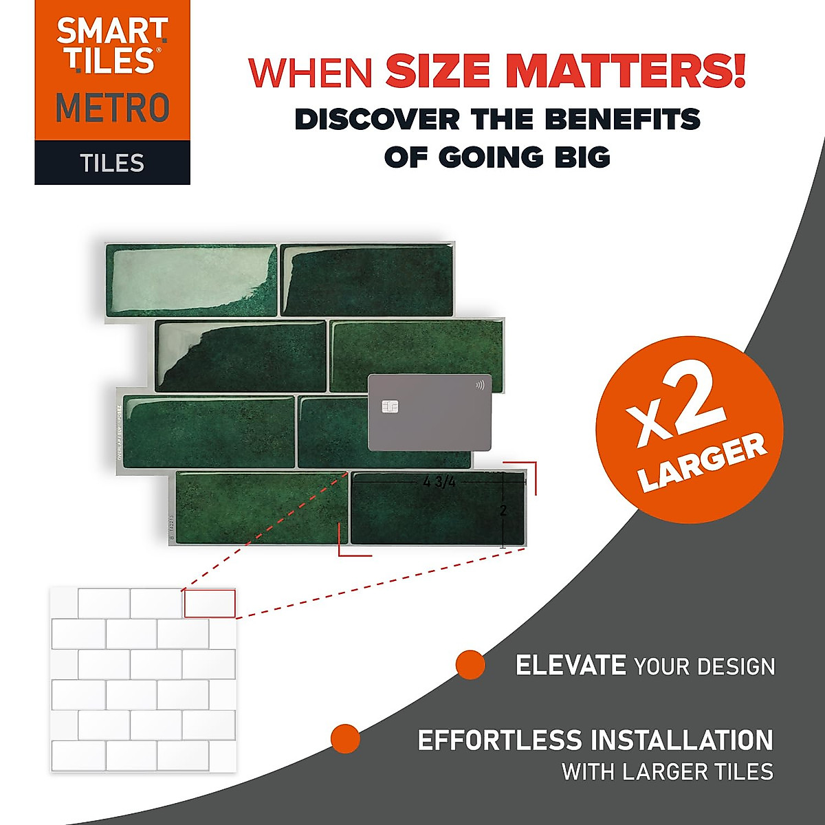 SMART TILES Peel and Stick Backsplash - 5 Sheets of 11.56" x 8.38" - 3D Adhesive Peel and Stick Tile Backsplash for Kitchen, Bathroom, Wall Tile