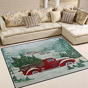 Christmas Area Rug for Living Room Large,Christmas Red Rug Carpet 5x7 Truck Christmas Tree-1,lB003