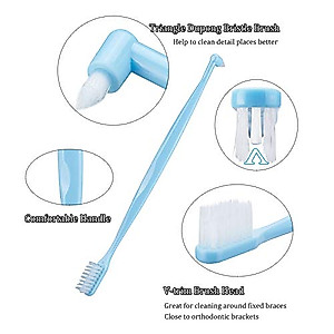 HRASY Orthodontic Toothbrush Double-Ended Interspace Brush V-Trim Toothbrush and Tiny Small Soft Trim Head End Tuft Toothbrush for Braces and Teeth Detail Cleaning, 4 Pieces (4 Colors)