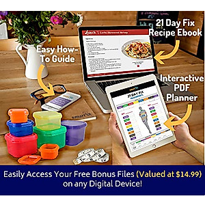 21 Day Portion Control Containers Kit - Nutrition Diet, Multi-Color Coded Weight Loss System. Complete Guide + PDF Planner + Recipe eBook and Tape Measure - BPA Free - 14 PC Labeled