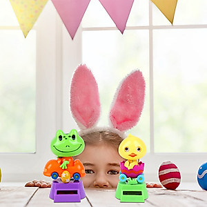 2 PCS Easter Chick Frog Solar Ornaments Easter Ornaments Solar Dancing Toys Solar Bobblehead Solar Dancing Figures Solar Bobble Dancing Toys for Window Desk Car Home Party Decoration Gift