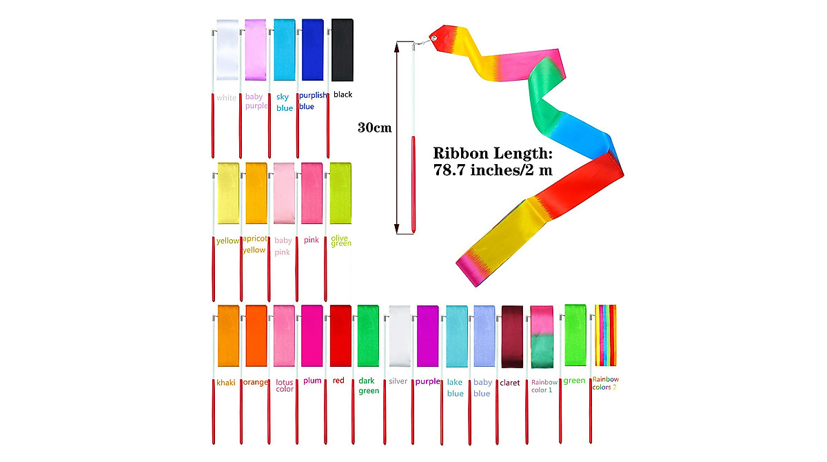 Aneco 24 Color Dance Ribbons - Perfect for Rhythmic Gymnastics & Dancing