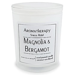 Red Leaf Home | Magnolia and Bergamot Candle | Glass Lid, Large | Aromatherapy | Wellness Collection | 15.5oz Jar