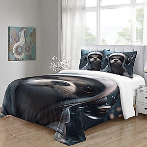 NACHO YAFA Cute DJ Dog Quilt Cover Bedding Set 3D Printed Duvet Cover Comforter Covers with Pillowcases 3 Pieces for Childrens and Adults Microfiber with Zipper Closure Full（203x228cm）