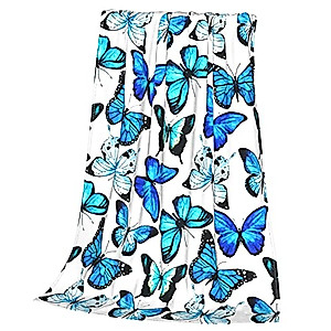 Blue Butterfly Blanket for Adult Flannel Fleece Throw Blanket Soft Ligthweight Cozy for Couch Bedding Sofa Living Room Suitable for All Seasons 50x60 Inches
