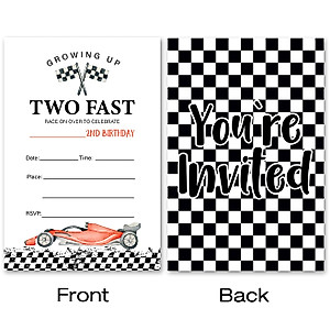 VAHATAN Car Racing Second Birthday Party Invitations 20 Pack Car Racing 2nd Birthday Party Invitations with Envelopes Invites Cards