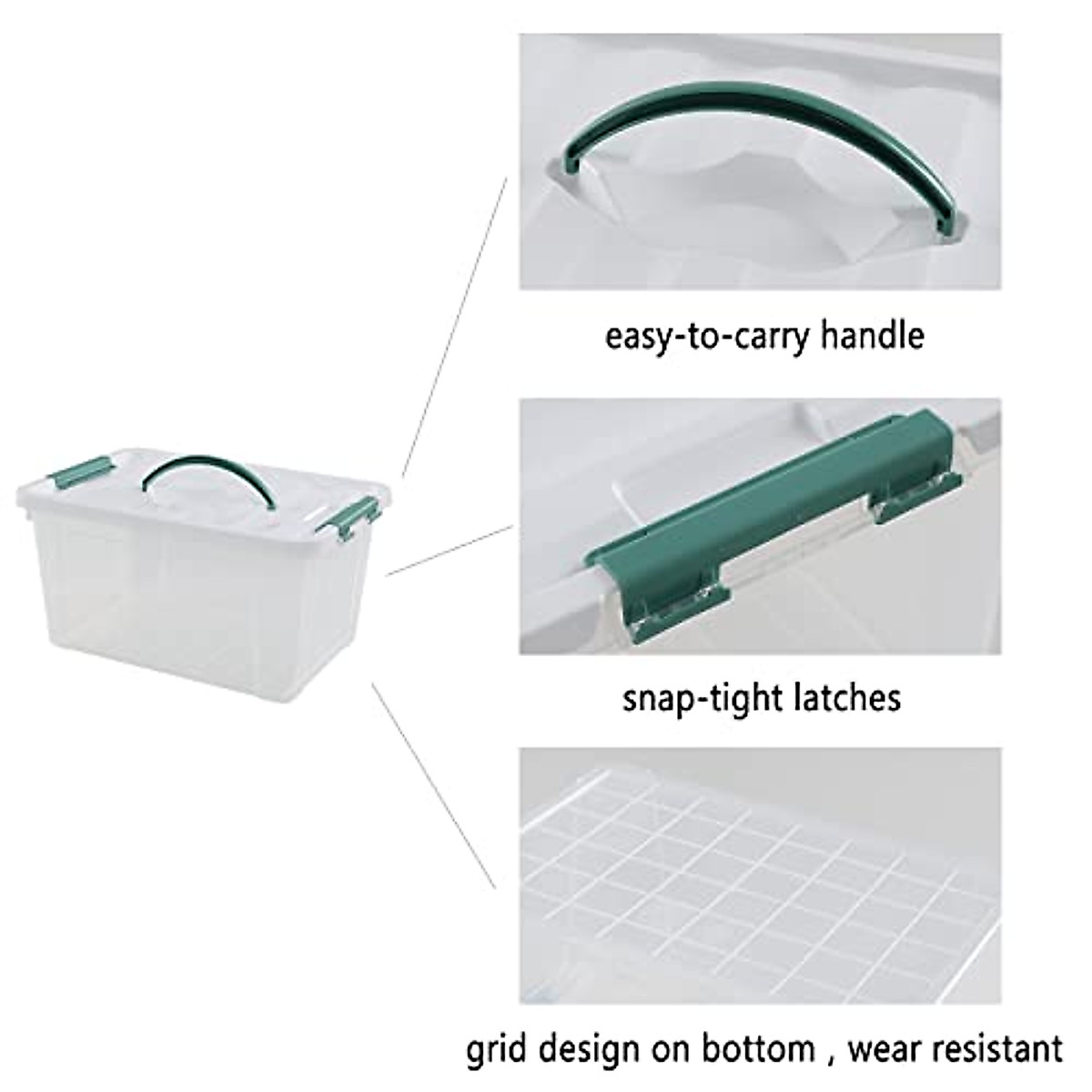 Ggbin 6-Pack 14 Quart Latching Box with Handle, Clear Plastic Storage Bin