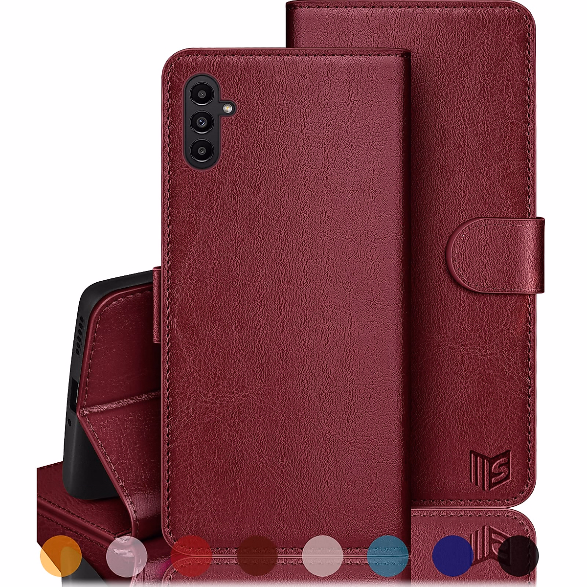 SUANPOT 【RFID Blocking for Samsung Galaxy A13 5G Wallet case Credit Card Holder,PU Leather Flip Folio Book Phone case Cover Women Men for Samsung A13 5G case Wallet (Wine Red)