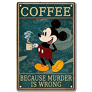 Funny Metal Coffee Bar Sign Retro Kitchen Decor Vintage Tin Signs Because Murder Is Wrong Sign Coffee Decorations For Home Wall Decor Cafe Accessories 12x8 Inches