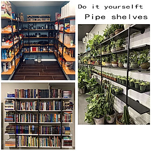 Tianman Industrial Wall Mount Iron Pipe Shelf Shelves Shelving Bracket Vintage Retro Black DIY Open Bookshelf DIY Storage offcie Room Kitchen Shelves (3Pcs,52" Tall,12" deep)