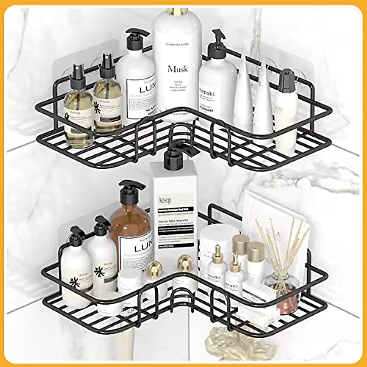 SHANZHUU 4 PACK Shower Caddy Adhesive Sticker Hooks, Corner Shower Caddy Adhesive Replacement, Super Strong Shower Adhesive Hooks for Bathroom Shelf Basket Soap Dish and Kitchen Accessories