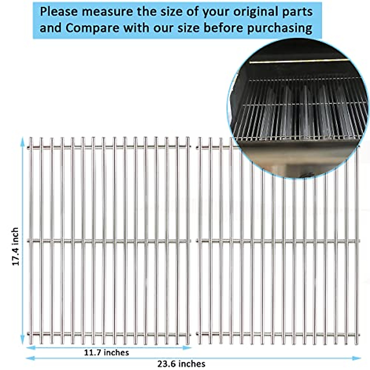 FORYEYC 7639 17.3 Inch Cooking Grates for Weber Spirit 300 and II 300 Series E310 E320 E330 S310 S320 S330, 7638 Stainless Steel Grill Grids for Spirit 700, Genesis Silver Gold B & C, Platinum B & C