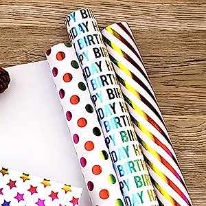 Birthday Wrapping Paper Roll - 17 Inch X 120 Inch Per Roll - Gift Wrapping Paper Mini Roll - 3 Colorful Design Gift Wrap Paper for Birthday