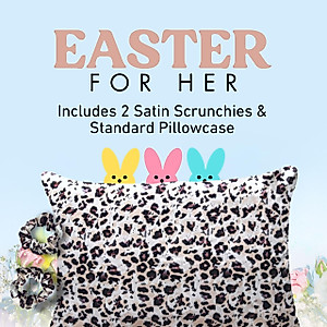 Satin Pillowcase for Hair and Skin by Fenrici, Includes 1 Queen Size Satin Pillow case, 2 Matching Scrunchies, Luxury Beauty Sleep Set, Leopard Print, Pink, Queen/Standard, Gift for Her