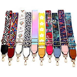 weiwei Wide Purse Strap Replacement,Flower Adjustable Guitar Style Bag Straps for Women Crossbody Handbags,Yellow Leather Design at The End